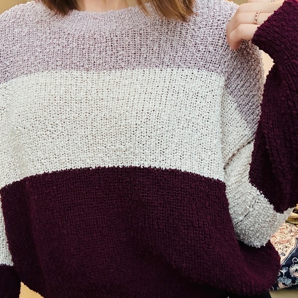 debut | Sweaters | Debut Sweaters Cozy Knit Purple Cream Color Block ...